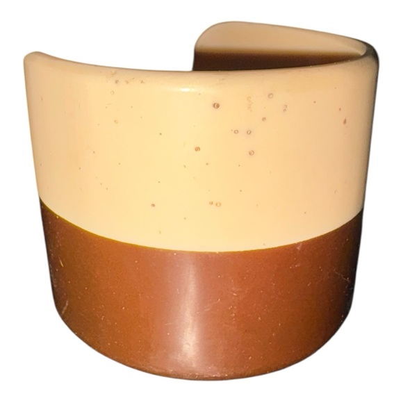 Jewelry | Vintage Mod Lucite Cuff Bracelet Brown Cream Two Tone Wide ...